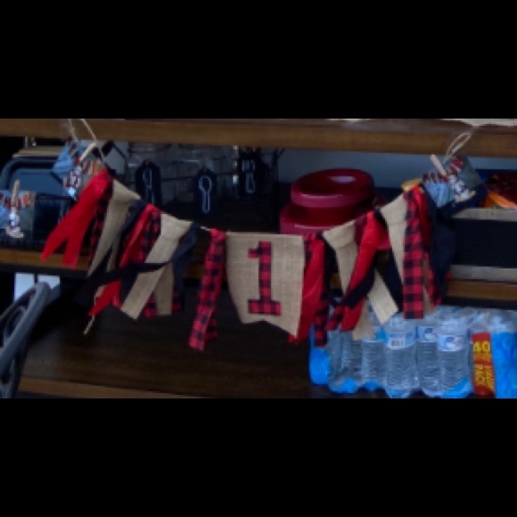 Party Supplies | Red And Black Buffalo Plaid First Birthday Banner S ...